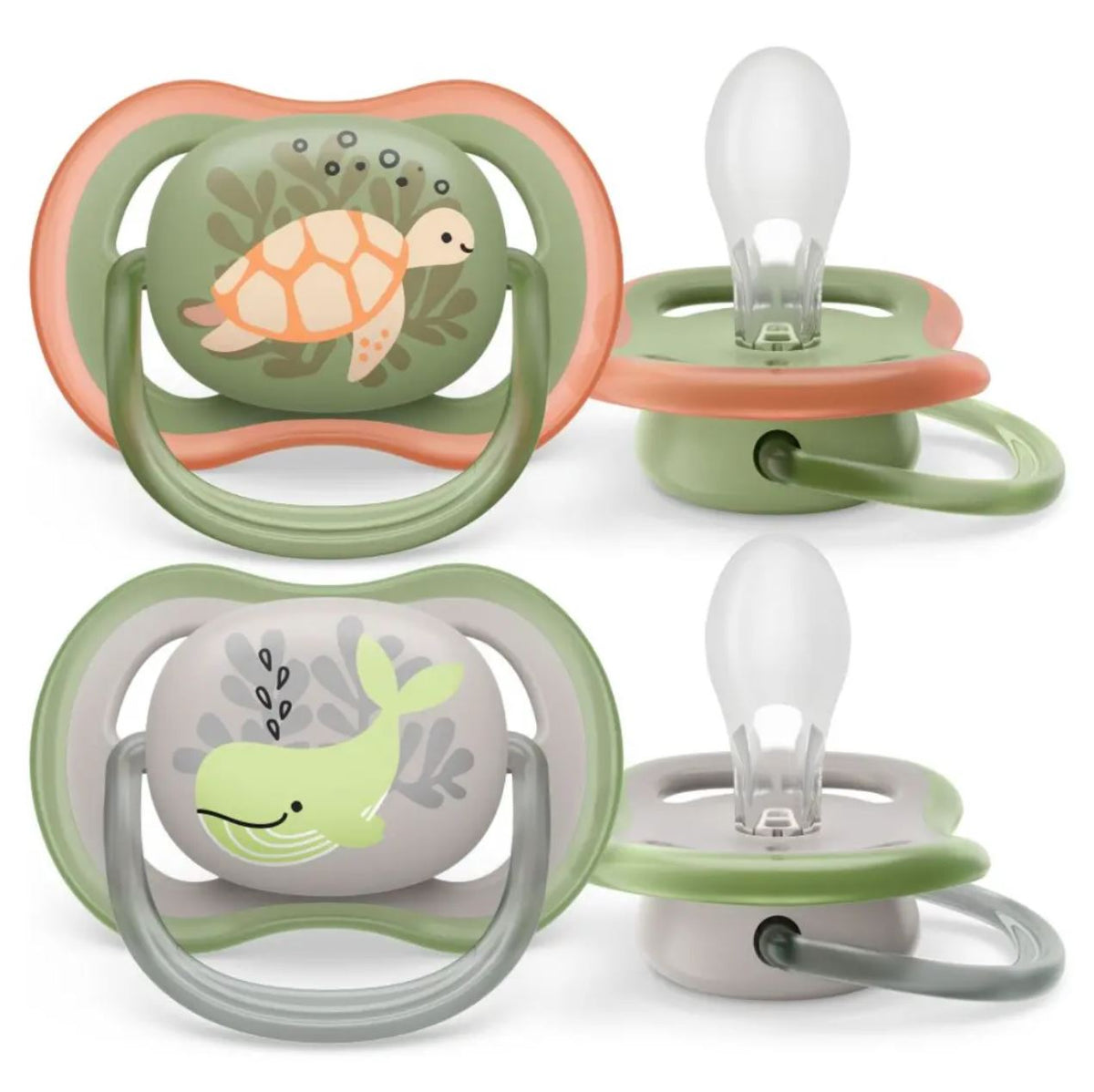 Avent 2pk Boys Ultra Air Pacifiers (6-18M | Turtle/Whale) – Cute as a ...